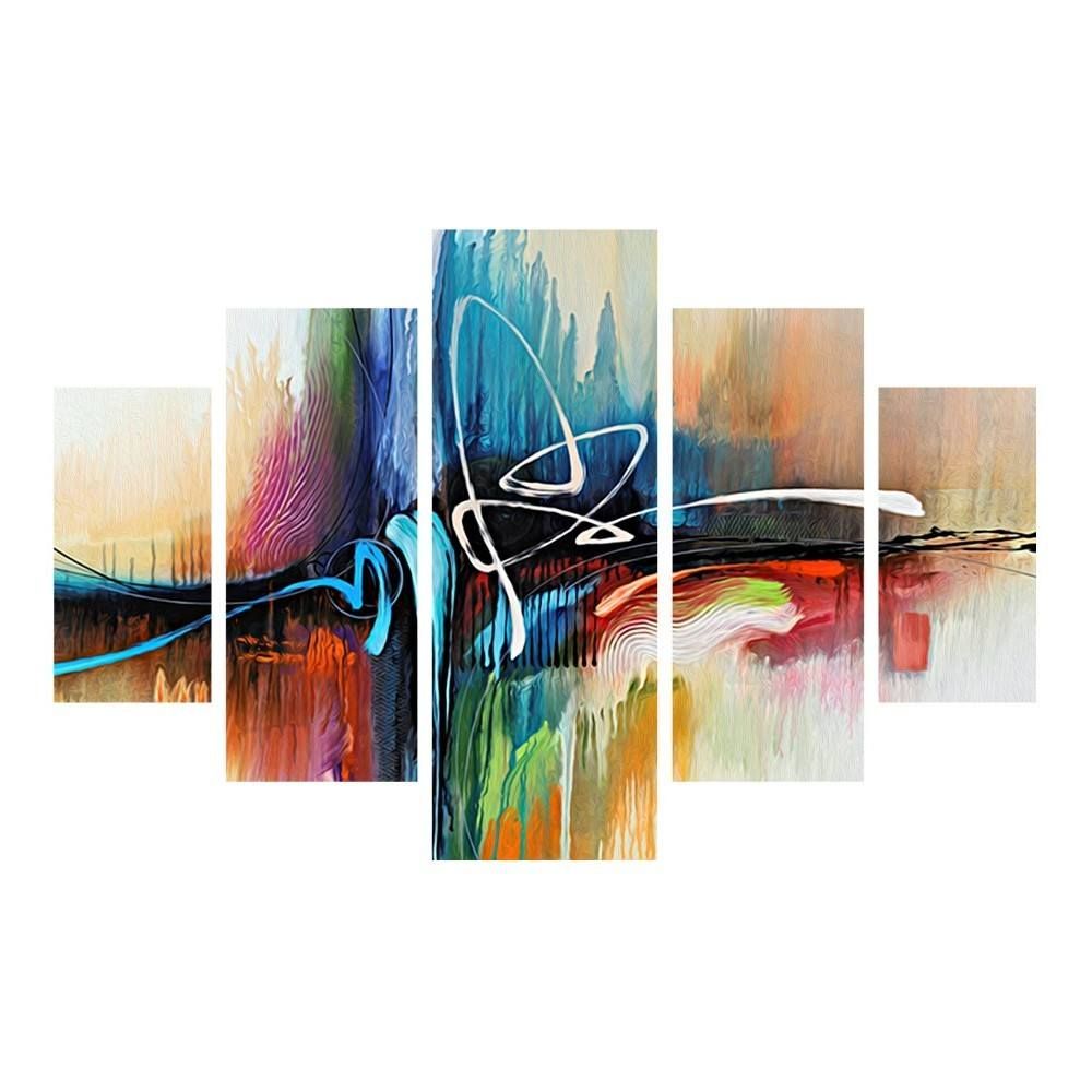 Falikép szett, absztrakt, 5 db, 56x92 cm, kék-piros - ILLUSIONS - ️ ...